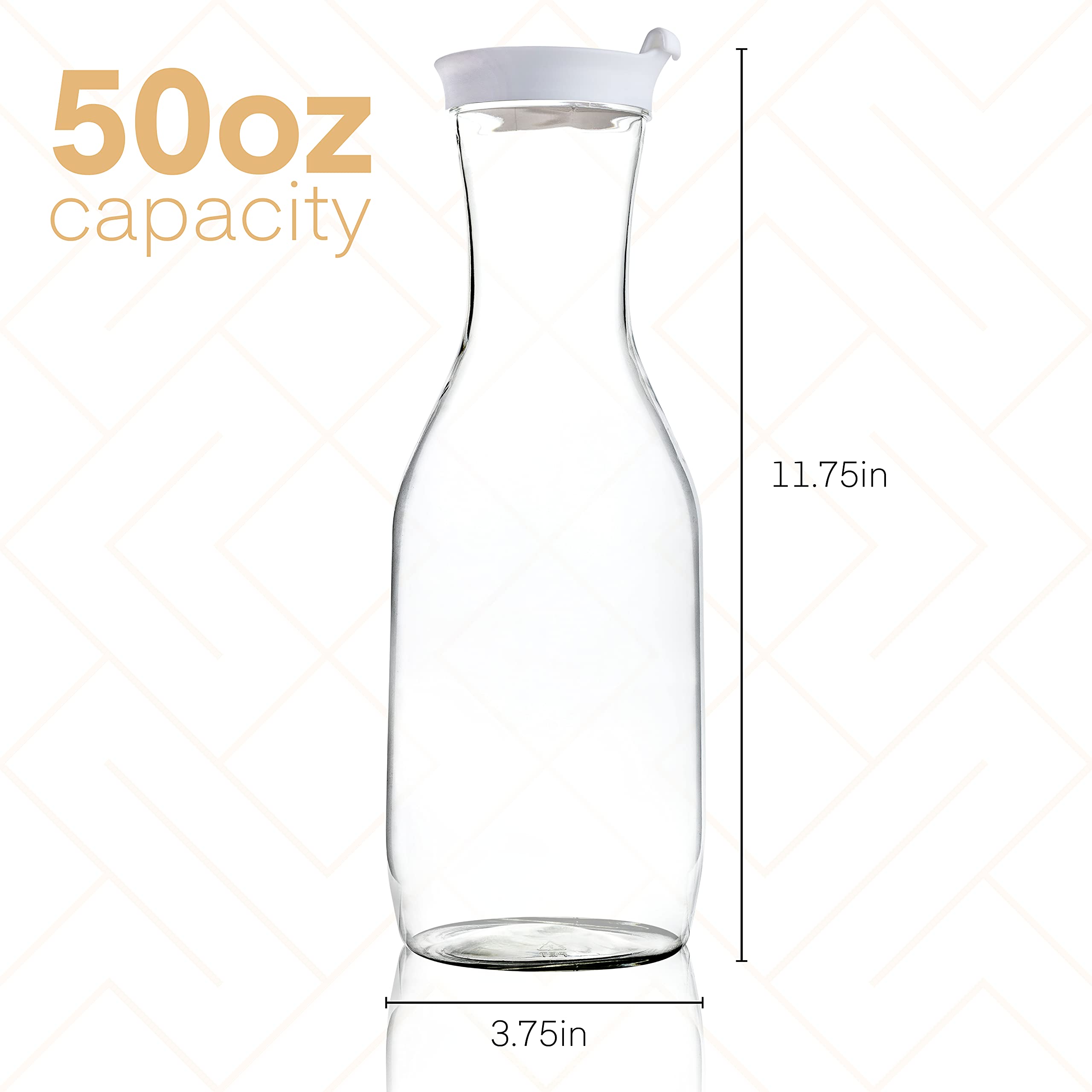 Clear Plastic Water Pitchers Carafes with Flip top Lids Heavy Duty Beverage Pitcher Jug for Juice or iced Coffee Great for Mimosa bar Restuarants ot Schools (3, 50 OZ)