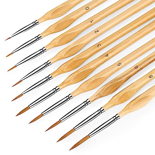 Miniature Paint Brushes, 10PC Fine Detail Paint Brush Set, Mini Small Painting Brushes for Art, Crafts, Acrylic, Watercolor, Oil, Model, Face, Warhammer 40k & Paint by Number, Citadel, Figurine-Wood