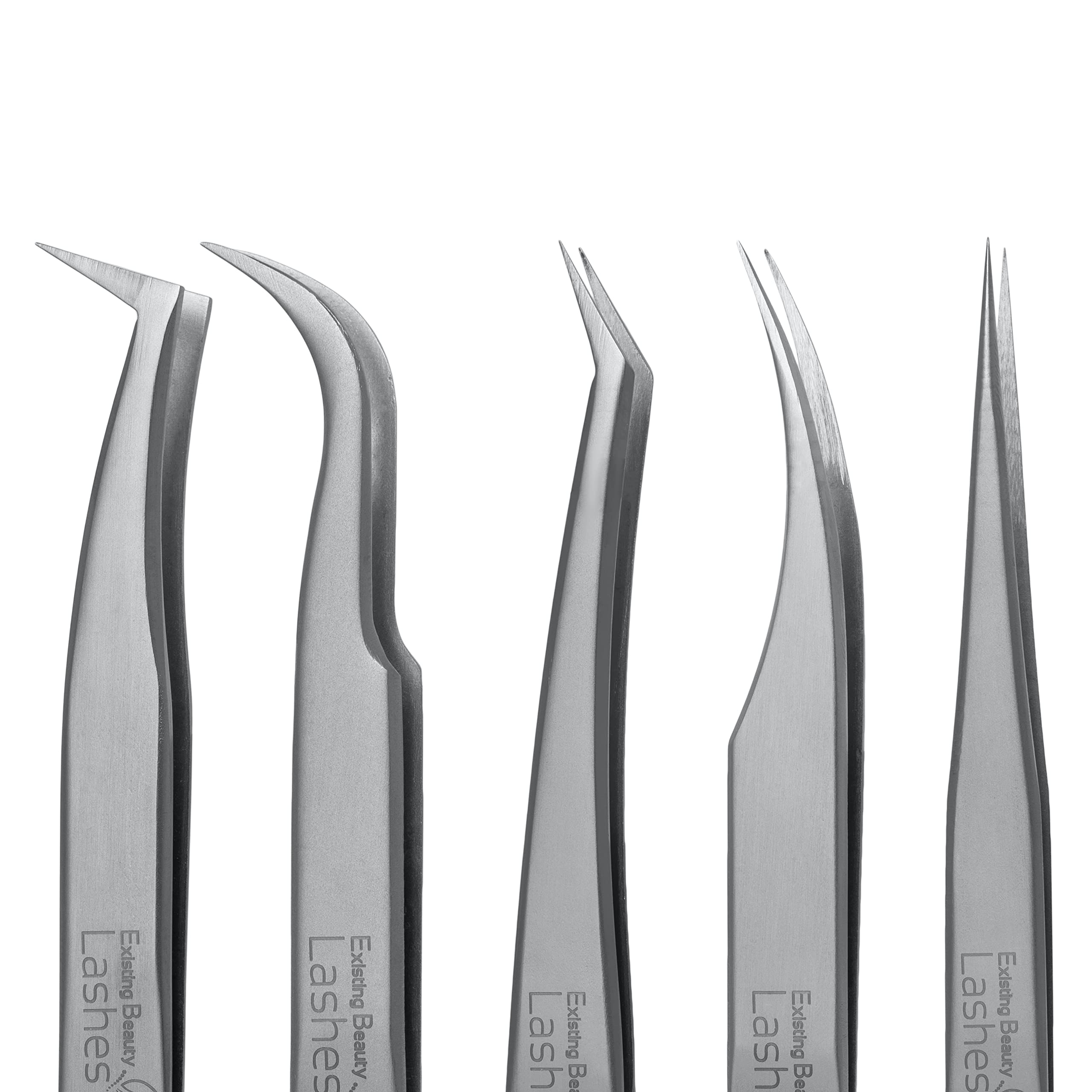 Existing Beauty Eyelash Extension Tweezers - 5 PCS of Lash DIY Precision Set, Curved Volume Lash Tweezers - Cluster Application and Removal of Eye Lashes Extensions Stainless Steel