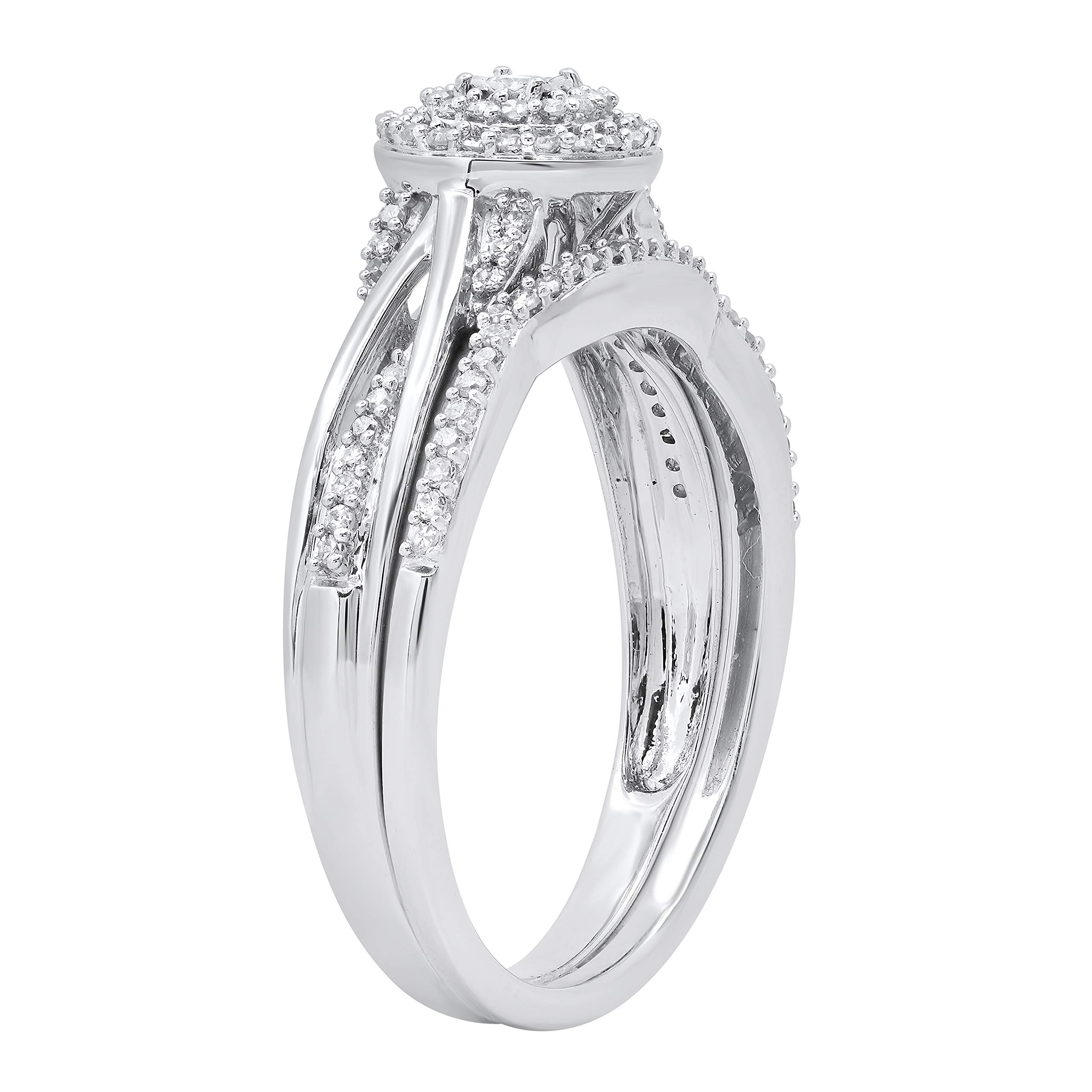 Dazzlingrock Collection 0.18 Carat (ctw) Round White Diamond Women Cluster Style Wedding Ring Sets, Sterling Silver, Size 8.5