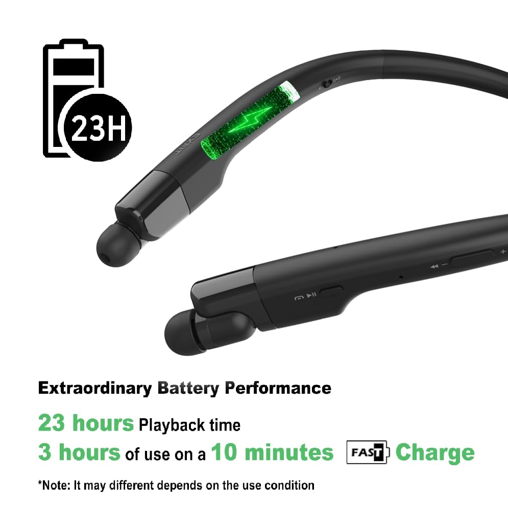 EXFIT BCS-700 Pro Bluetooth Neckband Wireless Headphones, Around The Neck Headphones, Retractable Earbuds Without Button Control, Pull Earbud for Auto Answer, Bluetooth 5.2, Low Latency