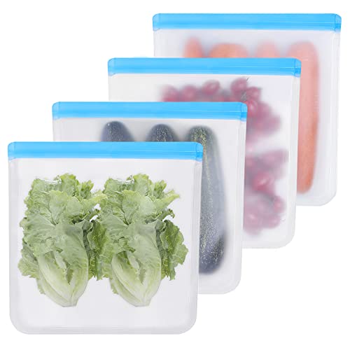 Hvalucen Reusable Food Storage Bags, 4-Pack BPA FREE Flat Freezer Bags, and LEAKPROOF Gallon Storage Bags for Marinate Meats, Cereal, Sandwich, Snack, Travel Items, Home Organization Storage