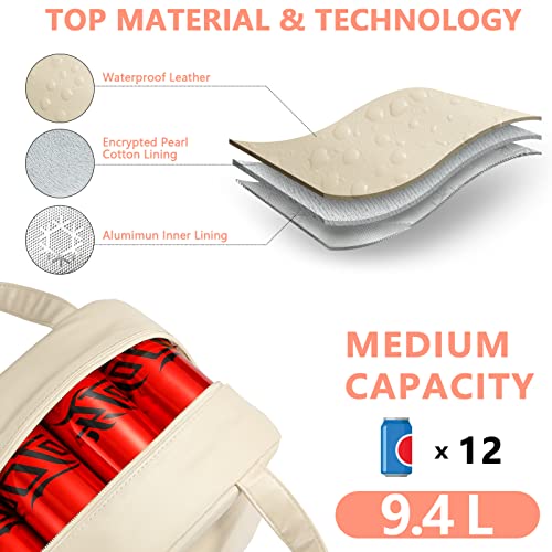 POETIC WREATH Lunch Bag for Women Large Insulated Box Reusable Tote with Preppy Bag,Soft Leather Lunchbag Work School Picnic Travel (White)
