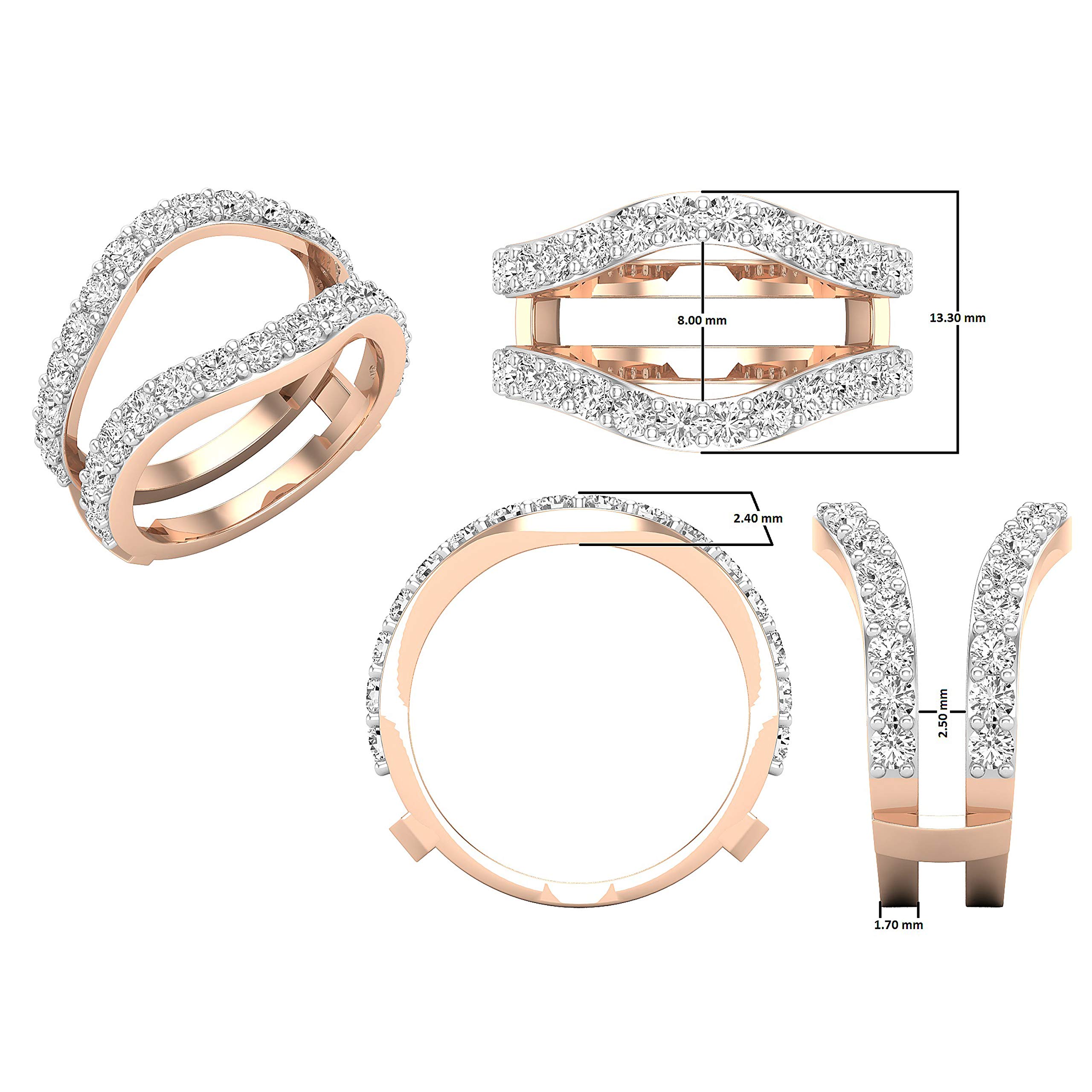 Dazzlingrock Collection 1.75 Carat (ctw) Round Lab Grown Diamond Ladies Wedding Enhancer Guard Double Ring, 10K Rose Gold, Size 6.5