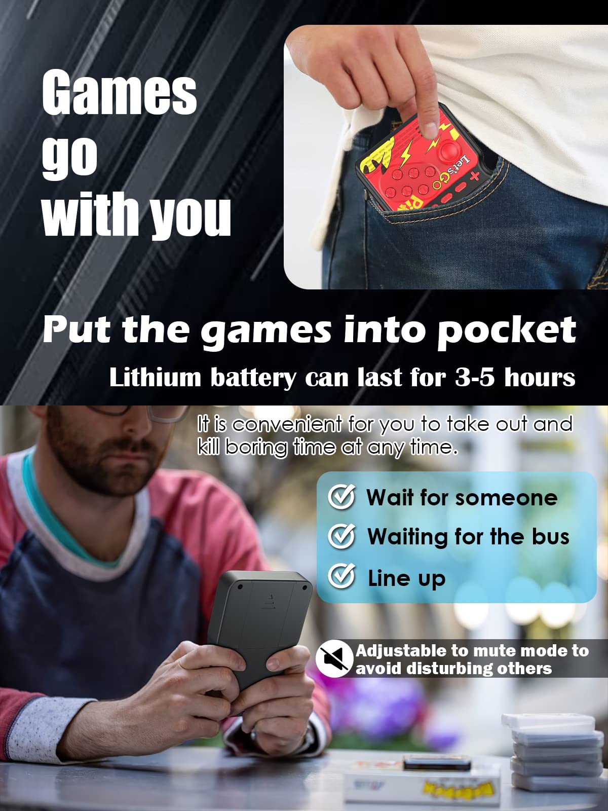 Fordim Handheld Game Console, Retro Mini Game Player with 3000+ Classic Games, 3.5 Inch Screen 1020mAh Rechargeable Battery,Support TV Connection,Ideal Gift for Kids and Adult