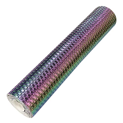HYANG Holographic Purple to Blue Embossed Iridescent Ellipse PU Faux Leather Sheets 1 Roll 12"X53"(30cmX135cm), Faux Leather Suitable for Crafts Making Leather Earrings, Bows, Handbag ,Sewing