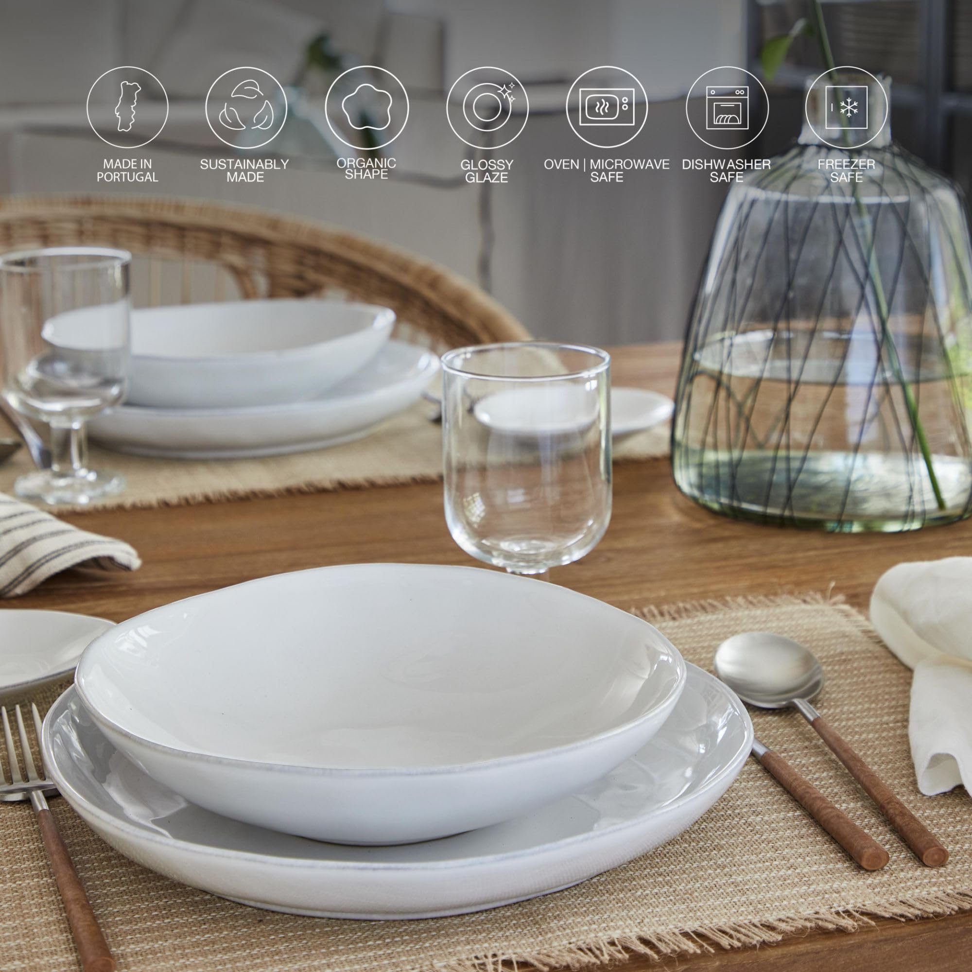 Costa Nova Ceramic Stoneware 22 oz. Soup & Cereal Bowl - Livia Collection, White | Microwave & Dishwasher Safe Dinnerware | Food Safe Glazing | Restaurant Quality Tableware