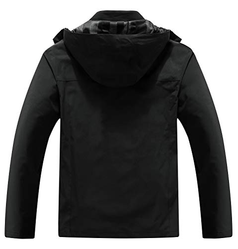 OTU Men's Lightweight Waterproof Hooded Rain Jacket Outdoor Raincoat Shell Jacket for Hiking Travel Black M