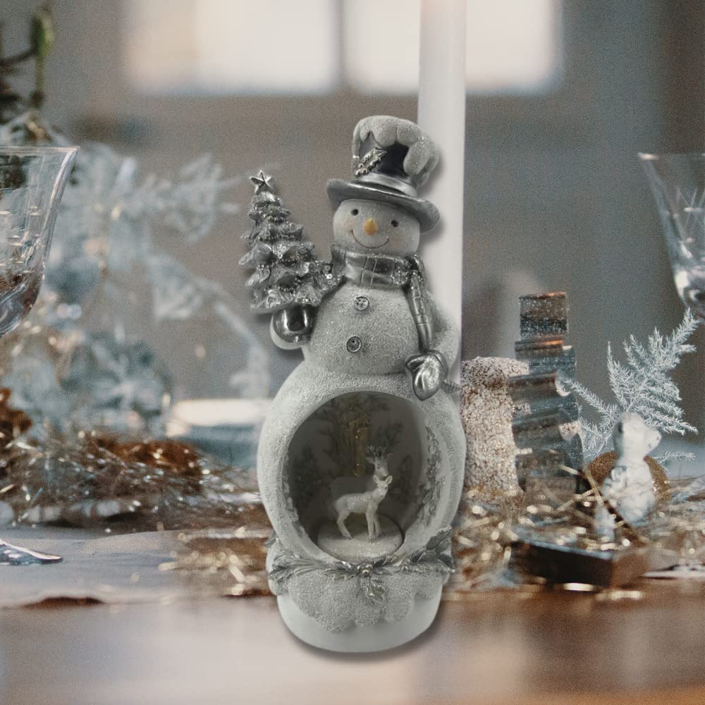 Comfy Hour Joyful Holiday Collection 11" Snowman Taking Christmas Tree with Reindeers Figurine, LED Light, Winter Decoration, Resin