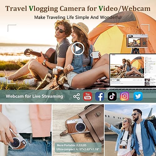 Upgraded 4K Digital Camera with SD Card Autofocus, 48MP Digital Camera with Flash Viewfinder & Dial, Vlogging Camera for Photography and Video Anti-Shake, Compact Travel Camera 16X Zoom (2 Batteries)