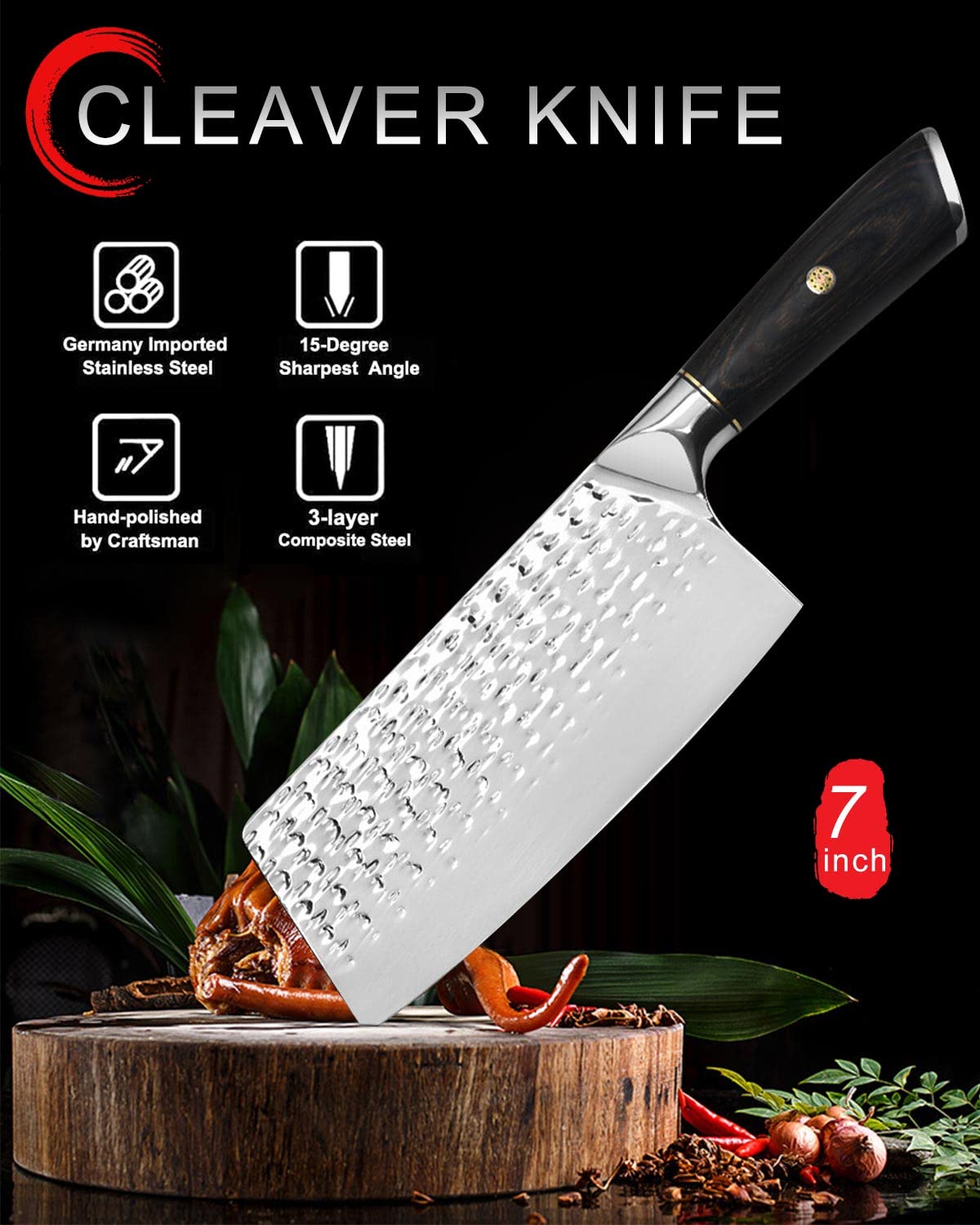 etable Meat Cleaver Knife cooking knife with Wooden Handle7inch Heavy Duty viking knife Chopper for Butcher Slicing Vegetablesā¦