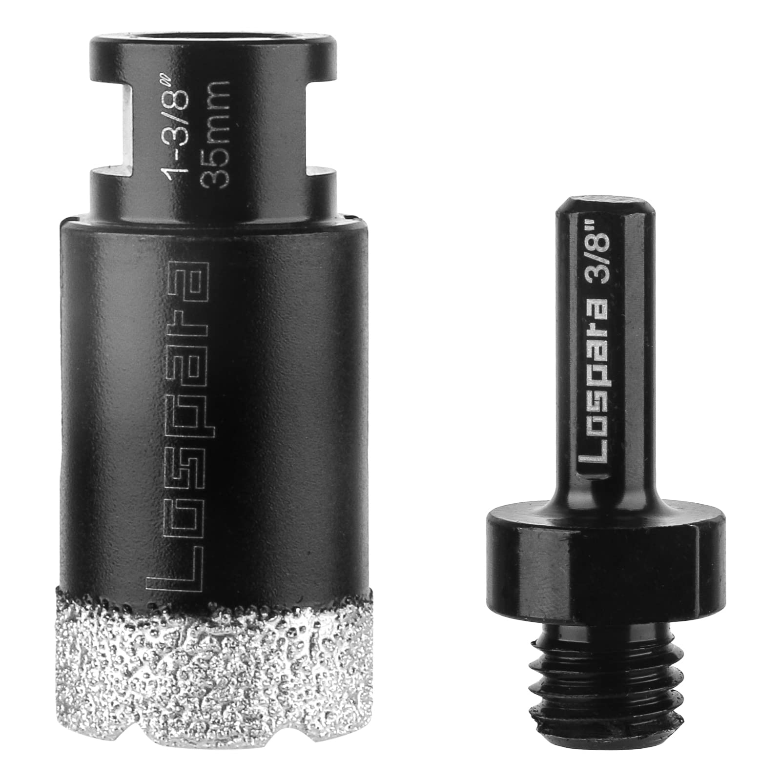 Dry Diamond Core Drill Bit, 1-3/8" 35mm Vacuum Brazed Hole Saw for Marble Porcelain Brick Masonry Concrete Hard Materials, Diamond Tile Hole Saws with 5/8-11 Thread Plus 3/8 Hex Shank Adapter