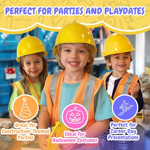 Forest & Twelfth Yellow Construction Hats for Kids, 12 Pack, Engineer Construction Helmet Hats for Dress-Up Parties, Pretend Play, Especially Sized for Kids