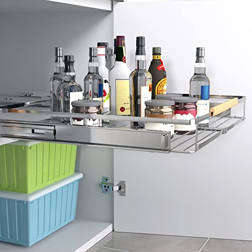 Expandable Pull Out Cabinet Organizer,17.1~28"W x 22.5"D Heavy Duty Slide Out Shelves Adjustable Hight Cabinet Pull Out Shelves,Expandable Width Spice Rack Organizer for Kitchen Cabinet
