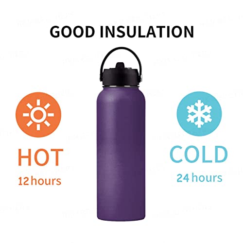 HKM Brothers Insulated Stainless Steel Water Bottle β Straw-Spout-Handle Lids, Vacuum Wide Mouth GalonWater Bottles β Ring-Collapsible β Straw Lids
