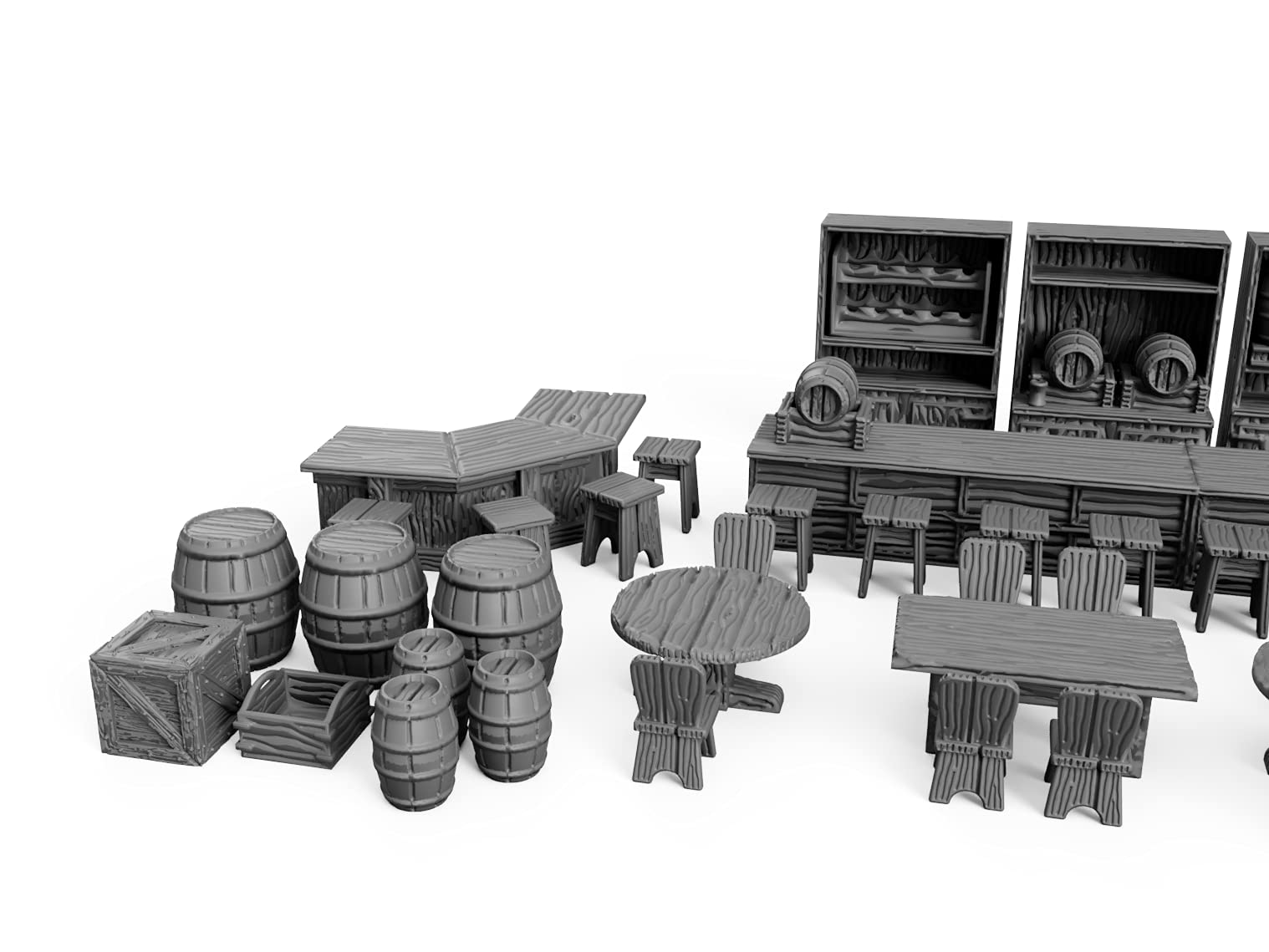 Tavern Bar Furniture Set DND Terrain 28mm for Dungeons and Dragons, Pathfinder, Warhammer 40k, RPG, Miniatures, Age of Sigmar, Tabletop, D and D Gifts