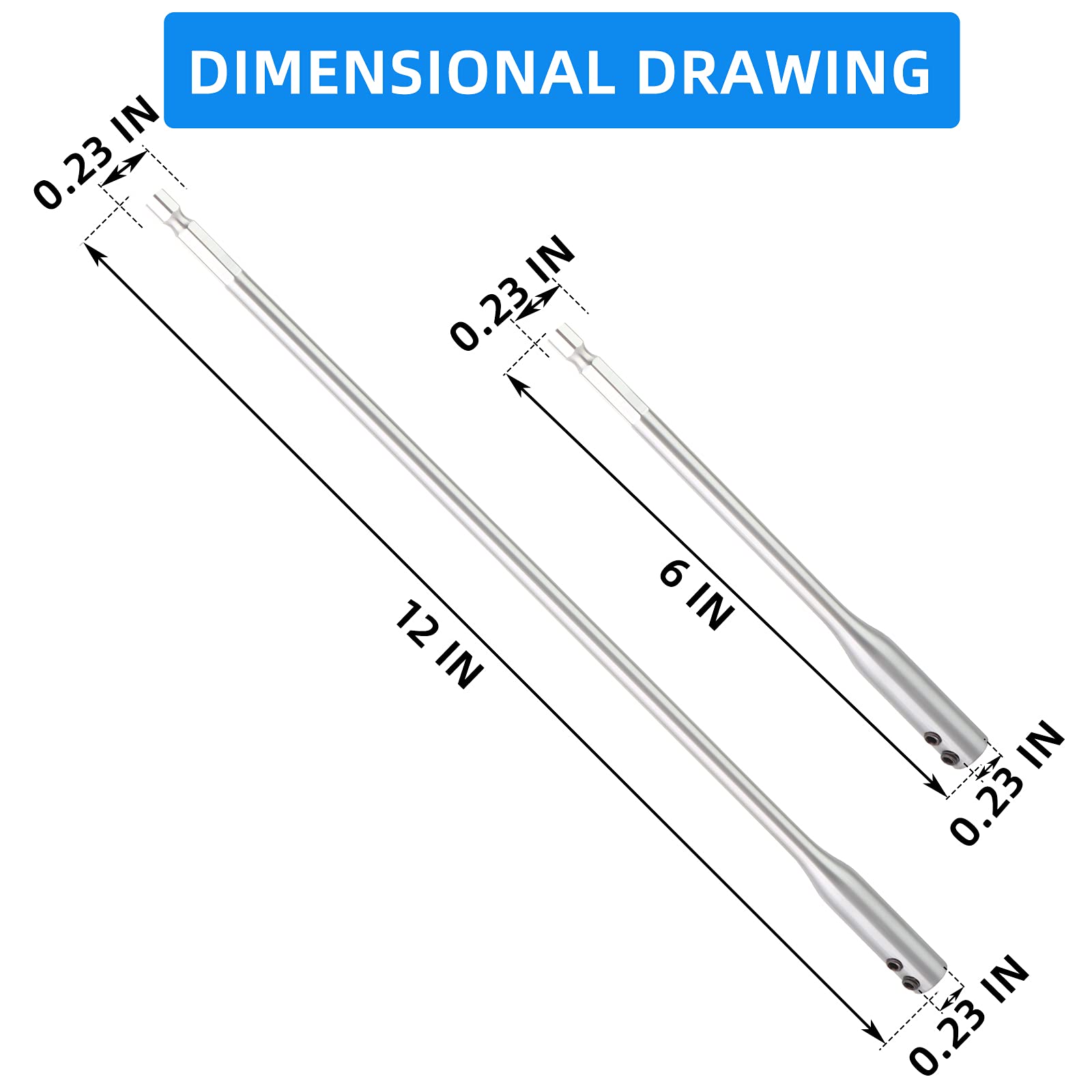 ERGAOBOY 2 Pcs 6" & 12" Dril Bit Extension with Hex Wrench Kit,Fit for 1/4 Wood Spade Drill Bit