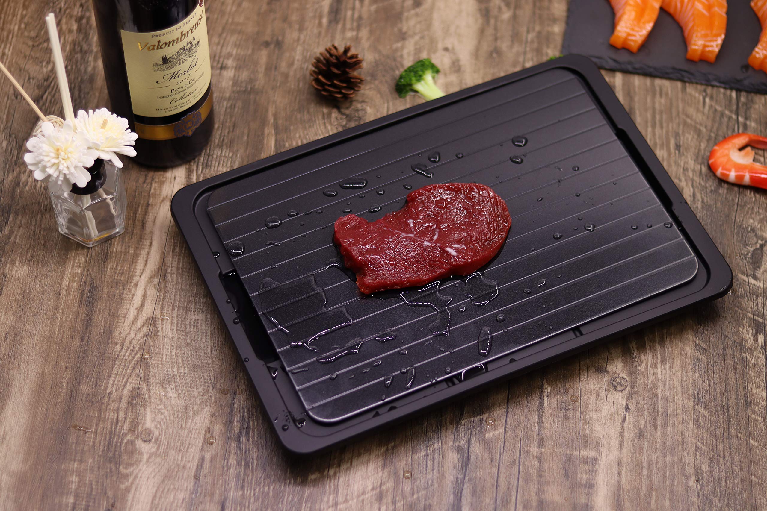 Duck Retail Defrosting Tray | Thawing Plate for Fast defrosting of Frozen Foods | Premium Quality Defrost Tray | with Bonus Drip Tray| Extra Thick (4mm) Non-Stick
