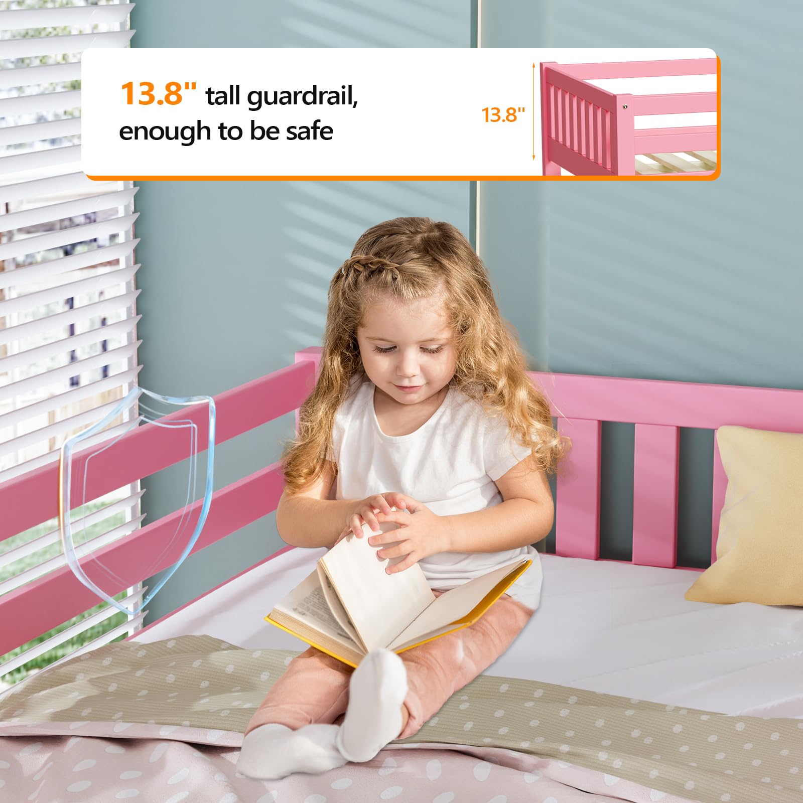 JOYMOR Low Loft Bed Twin Size with Stairs, Wooden Toddler Loft Bed for Kids, Junior,Young Teens,Pine Wood Twin Bed Frame, Space-Saving Design, No Box Spring Needed, Pink