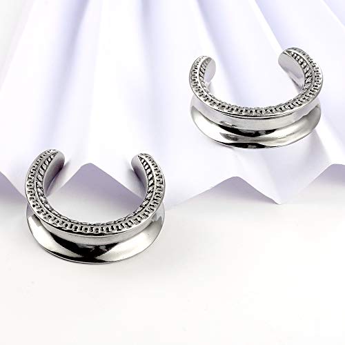 Casvort 2 PCS 8mm (0g) 316 Stainless Steel Vintage Saddle Plugs Ear Gauges Tunnels Piercing Stretchers Saddle Hangers for Weight