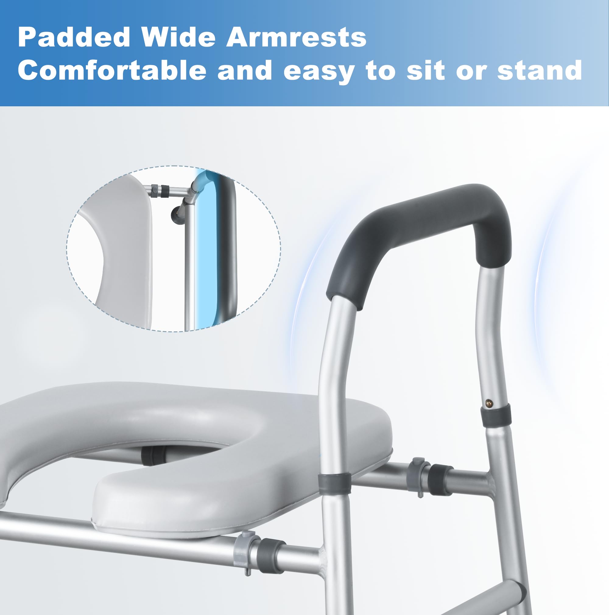 Deewow Raised Toilet Seat with Handles, Toilet Seat Riser for Seniors with Height and Width Adjustable, up to 400lbs, Commode Chair for Elderly, Pregnant and Handicap, Fit Any Toilet, FSA/HAS Eligible