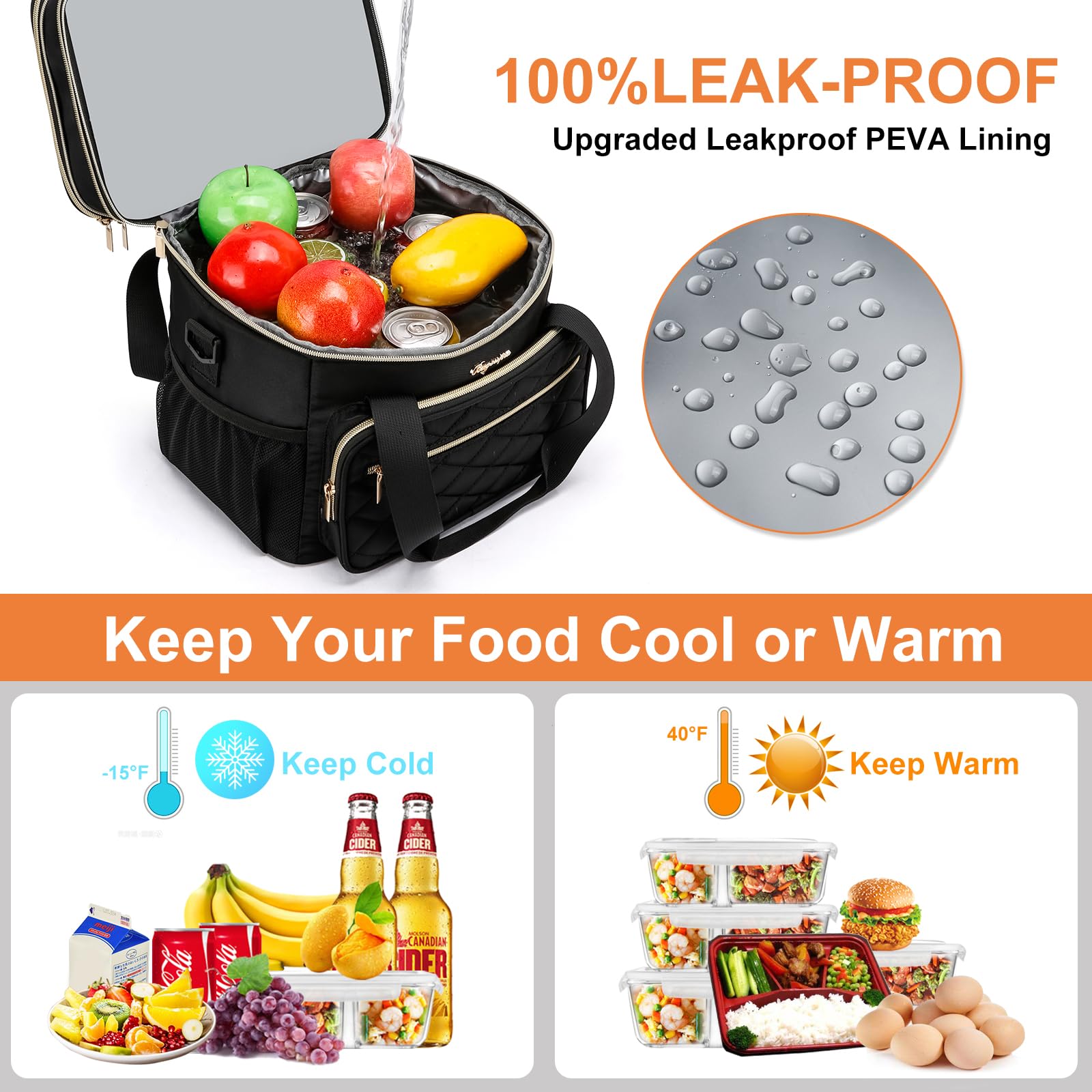 Expandable Insulated Lunch Bag Women,Girls Extra Large Lunch Box Leakproof Lunch Tote Reusable Cooler Bag for Adult Work Picnic Hiking Beach