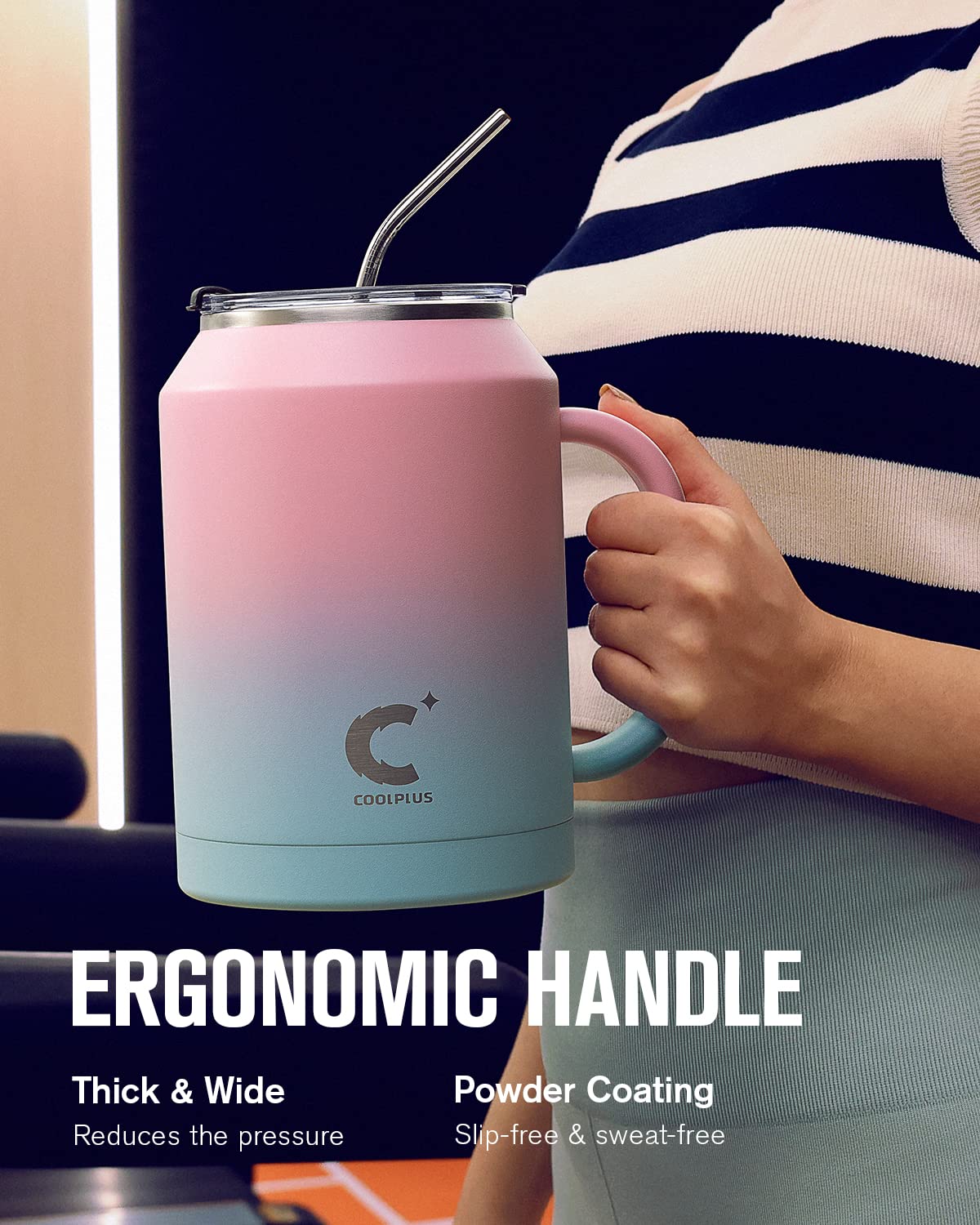 Coolplus Tumbler with Handle 50 oz Mug, Large Stainless Steel Travel Insulated Water Cup with 2-in-1 Lid and Straw, Double Wall Metal Keep Cold 36 hrs, Sweet Proof BPA-Free,Sweet Candy