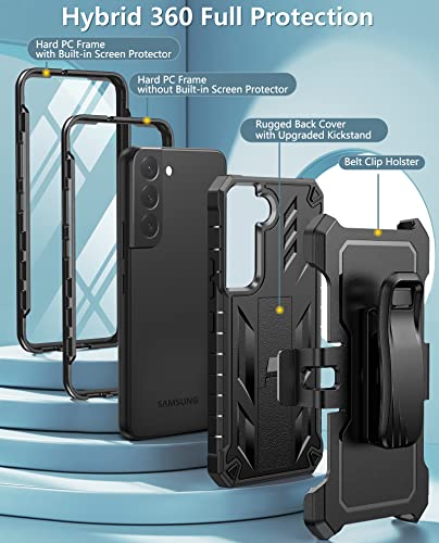 FNTCASE for Samsung Galaxy S22 Protective Case: Military Grade Protection Rugged Anti-Drop Case with Belt-Clip Holster & Kickstand - Full Shockproof Sturdy Durable Bumper Textured Cell Phone Cover