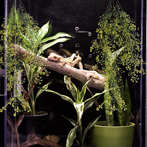MUYG Reptile Hanging Plants,Bearded Dragon Plastic Flexible Fake Vines Plant Leaves with Suction Cup Lizards Terrarium Habitat Decorations for Geckos Turtles Snake Frog Chameleon(2 Pcs)