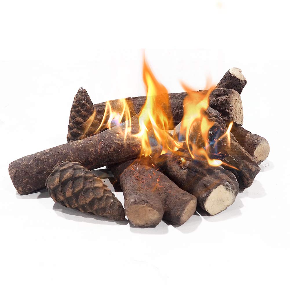Skypatio Gas Fireplace Logs Set, 9 PCS Ceramic Wood Logs for Indoor or Outdoor Fireplace, Fire Pit Decor, Lightweight & Portable