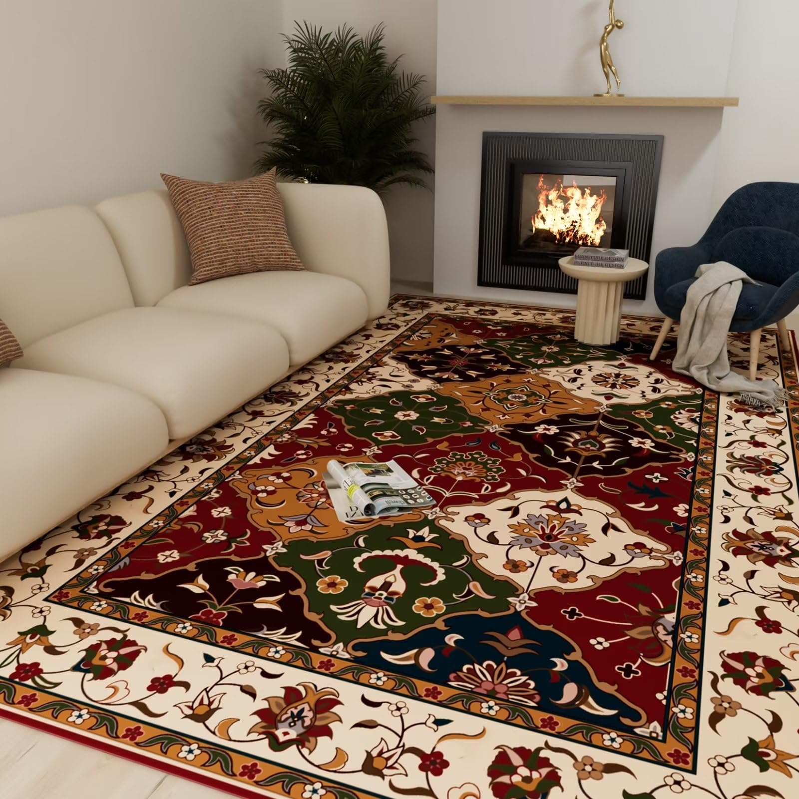 CHOSHOME Washable Rug 5x7 Vintage Boho Medallion Area Rugs with Non-Slip Backing Soft Stain Resistant Non-Shedding Low-Pile Floor Carpet Mat for Living Room Bedroom Kitchen Home Office,Red/Multi