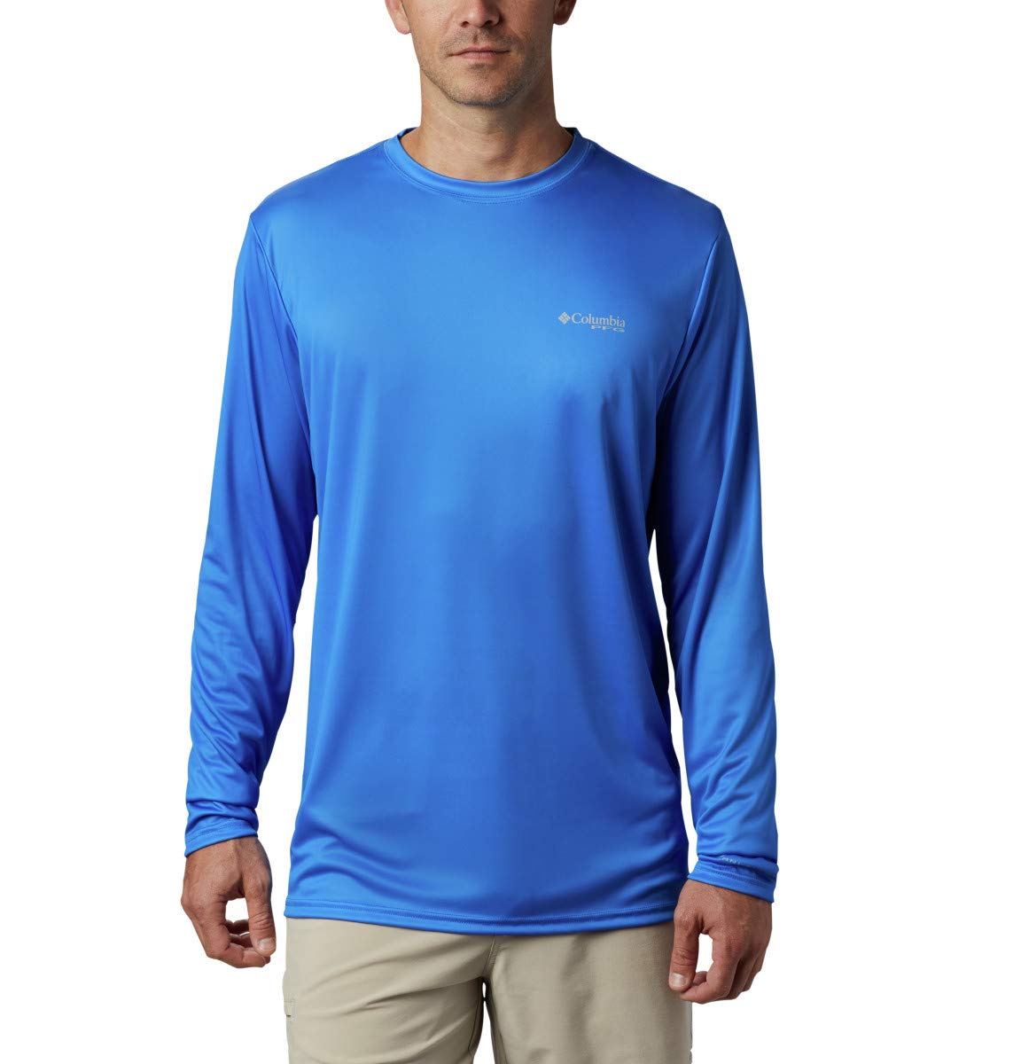 Columbia Men's Terminal Tackle PFG Country Triangle Long Sleeve, Vivid Blue/USA Flag, XX-Large