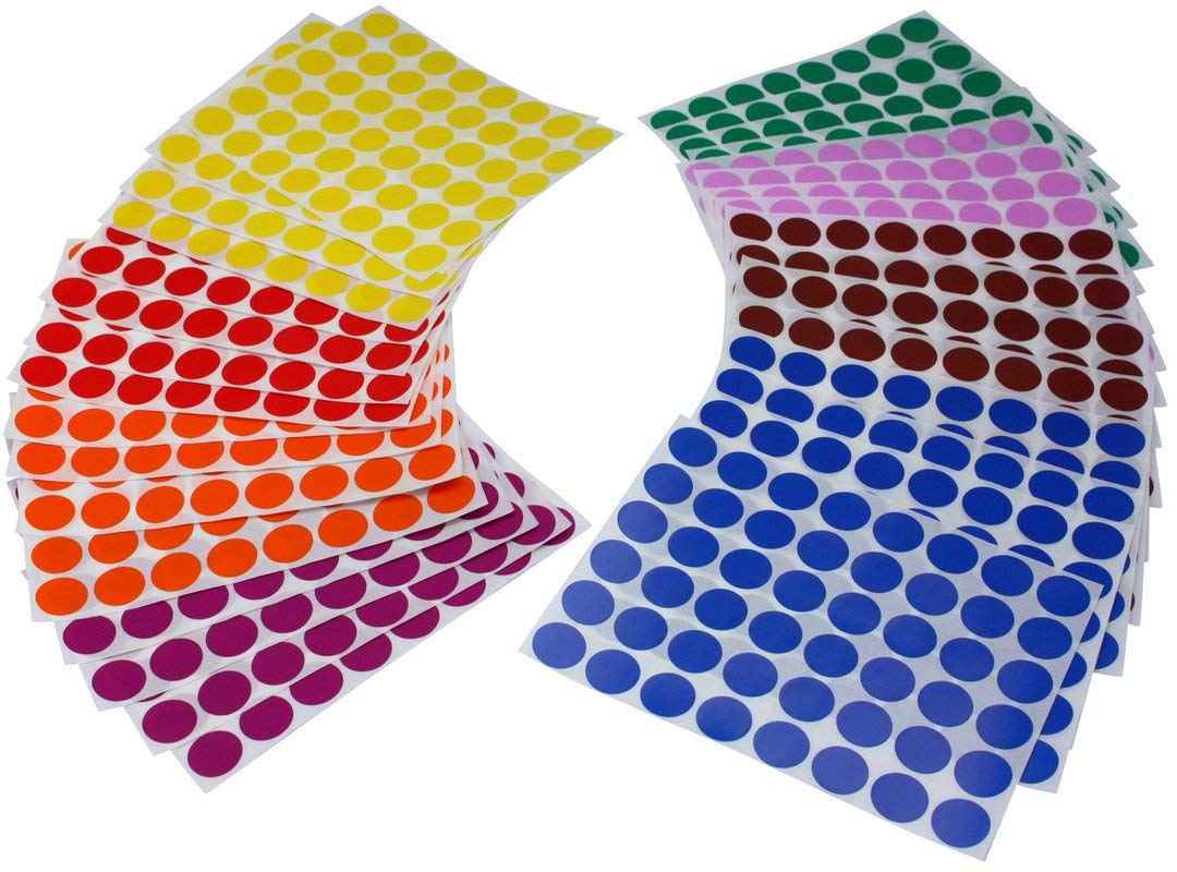 Royal Green Kids Colored Craft Stickers Colorful 5/8 inch 17mm - 1536 Pack - 8 Colors - 32 Sheets - Dot Labels for Children Fun, Games and Art