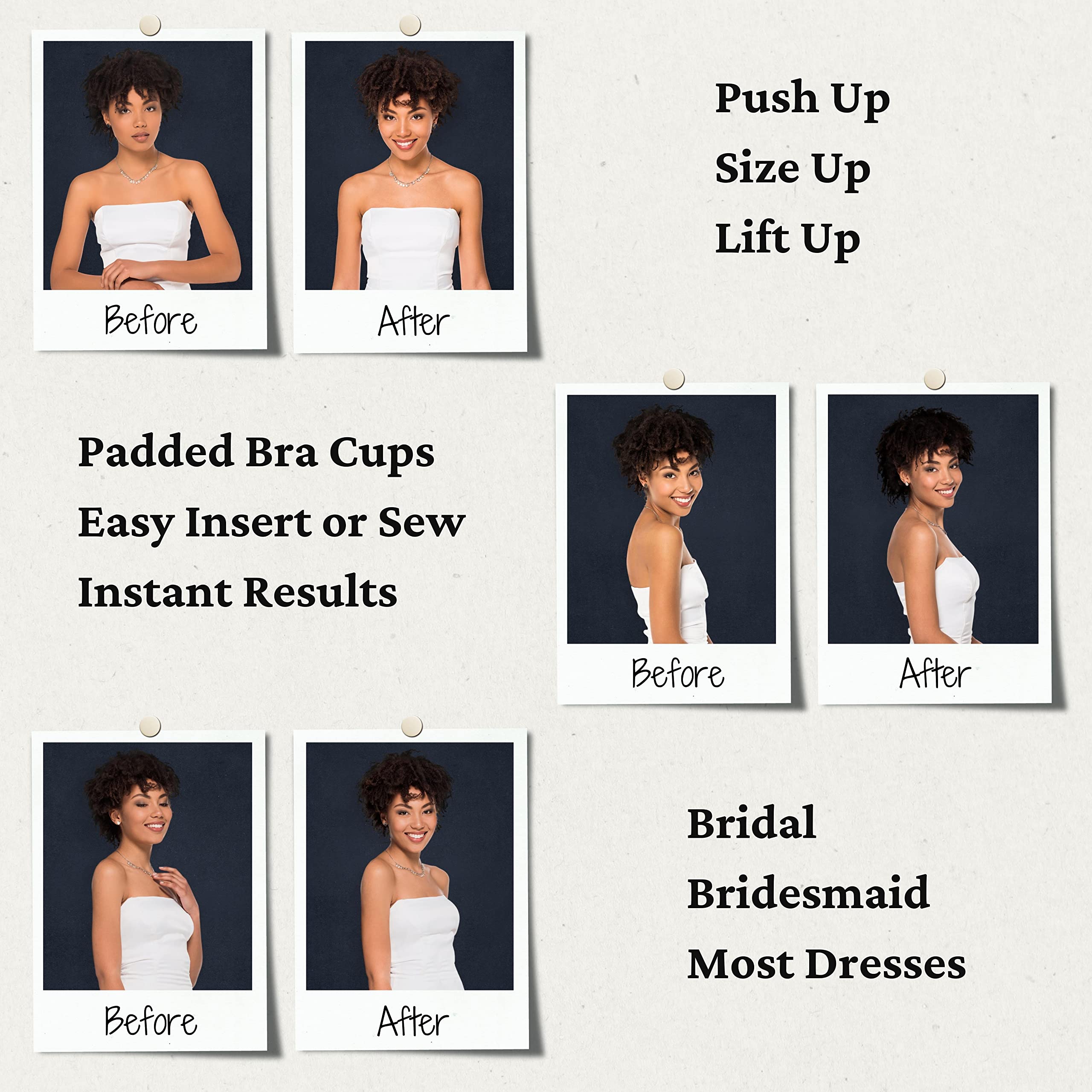 ButtonMode Padded Bra Cups Insert or Sew In, Instant Push Up Size Up Lift Up Support, Balconette Breast Enhancer for Bridal, Bridesmaid, Most Dresses, Black, B/C, 1 Pair