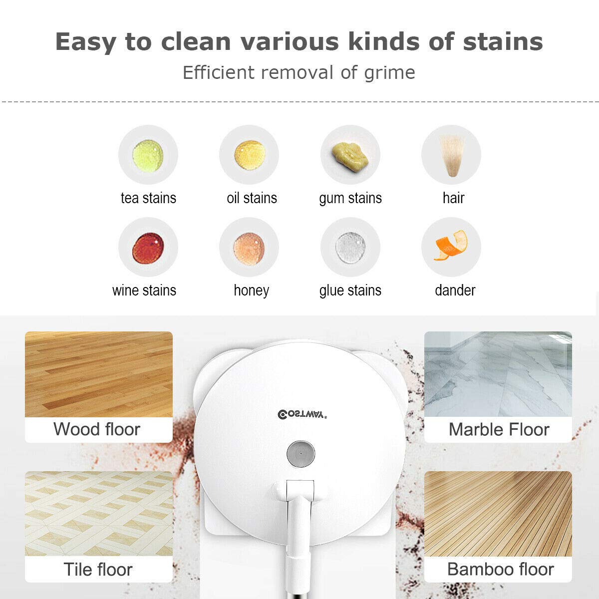 COSTWAY Cordless Electric Spin Mop, Spray Wireless Dual- Head Mop with LED Light, Adjustable Telescopic Rod Height & Angle, Rechargeable Quiet Powerful Cleaner Spin Mop Polisher and Scrubber