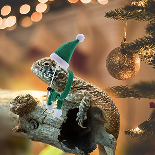 Mogoko 4Pcs Bearded Dragon Christmas Costume Lizard Santa Hat with Scarf Christmas Costumes Set with Adjustable Elastic Chin Strap for Bearded Dragon Guinea Pig and Small Animals Xmas Clothes