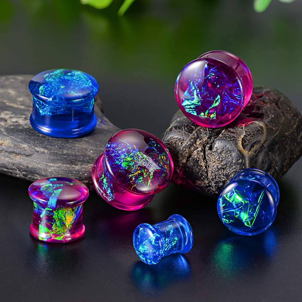 COOEAR 2 Pairs Set Gauges for Ears Flesh Tunnels Kits Plugs Earrings Acrylic Color Foil Ear Expander Stretchers Piercing.