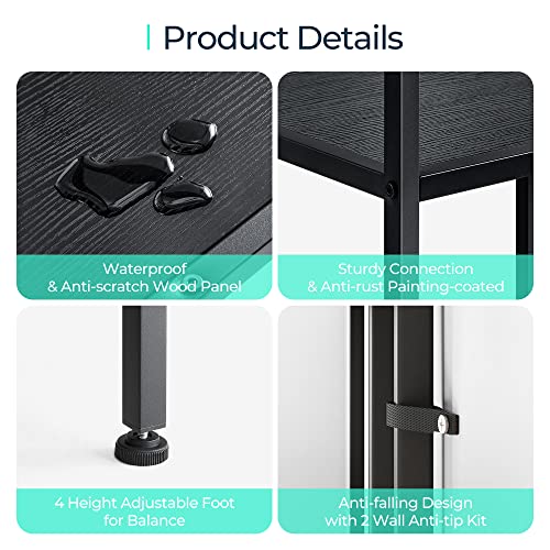 LINSY HOME Bookshelf, 5 Tier Wood and Metal Book Shelf, 68 Inches Display Tall Bookcase, Open Display Shelves for Living Room Bedroom Home Office, Black