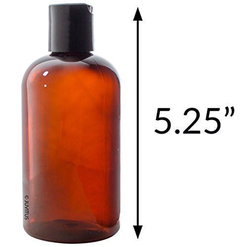 JUVITUS 8 oz Amber Boston Round PET Plastic Bottles (BPA Free) with (12 pack) (Black Disc Cap)