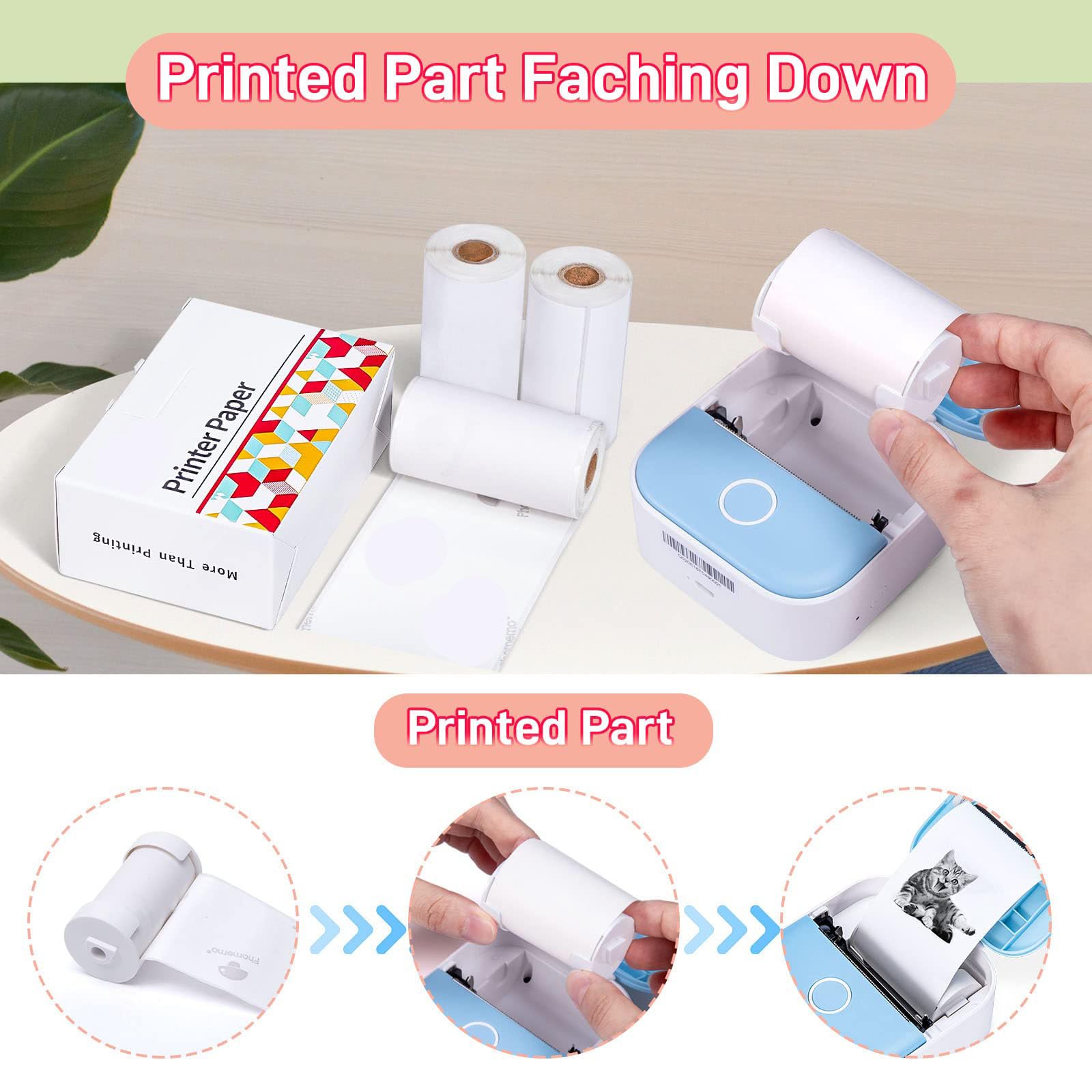 Ponek T02 Thermal Mini Sticker Printer Paper, White Self-Adhesive Paper, Black On White Paper for Journal, Photo, 50mm x 3.5m, 3 Rolls, Keep for 10 Years, Compatible with T02/M02X/M02L/Y02C/Q02