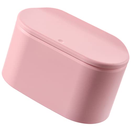 Ipetboom Garbage can with Lid Plastic Bins Press-Button Trash Can Plastic Desktop Garbage Can Oval Waste Paper Basket Container with Lid for Kitchen Bathroom Bedroom Small Containers