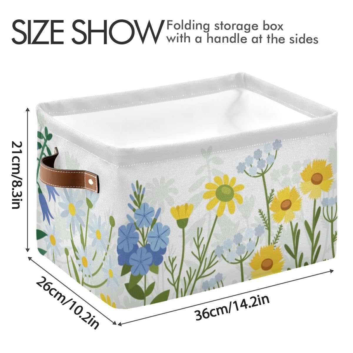 Chamomiles Buttercups Bells Flowers Rectangle Storage Basket Collapsible Storage Bin for Nursery Toys Books Waterproof Baskets for Closet Shelves Bedroom Decor