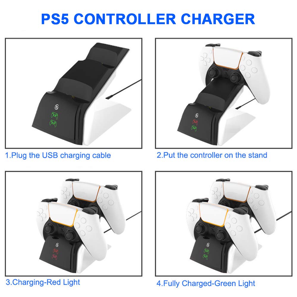 Controller Charger Stand for pPS5, Megadream 5V/3A 1.5-2.5 Hours Fast Charging Dual Dock for Playstation 5 Gampad, with LED Indicators & AC Adapter