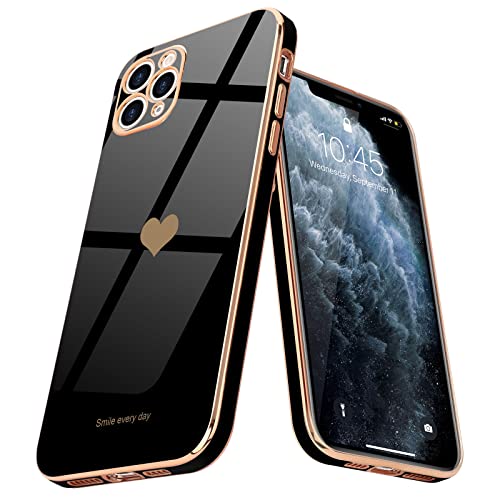 Teageo for iPhone 11 Pro Max Case for Girl Women Cute Love-Heart Luxury Bling Plating Soft Back Cover Raised Full Camera Protection Bumper Silicone Shockproof Phone Case for iPhone 11 Pro Max, Black