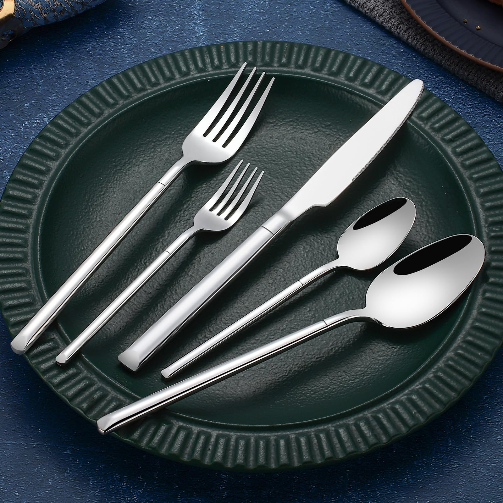 Forged Silverware Set for 8, Heavy Duty Stainless Steel Flatware Set, Prendcyx 40 Piece Premium Cutlery Sets including Spoons and Forks Set, Dishwasher Safe