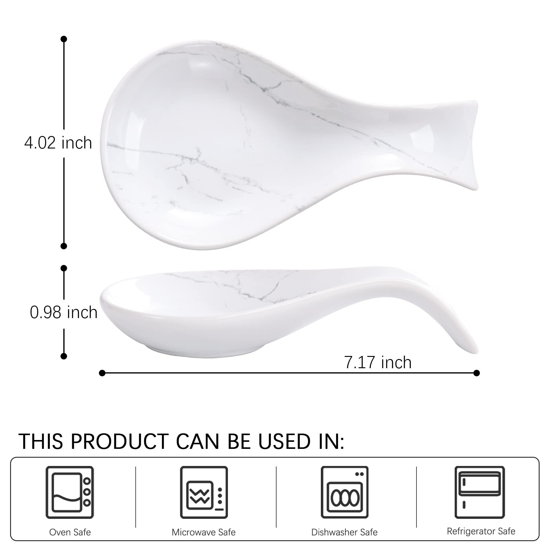 Spoon Rest for Stove Top, Ceramic Spoon Holder, Spoon Rest for Kitchen Counter, White Marble Coffee Spoon Rest, Heat-Resistant Cooking Utensil Rest for Ladles, Spatula, Tong, ANTIS'S HOME