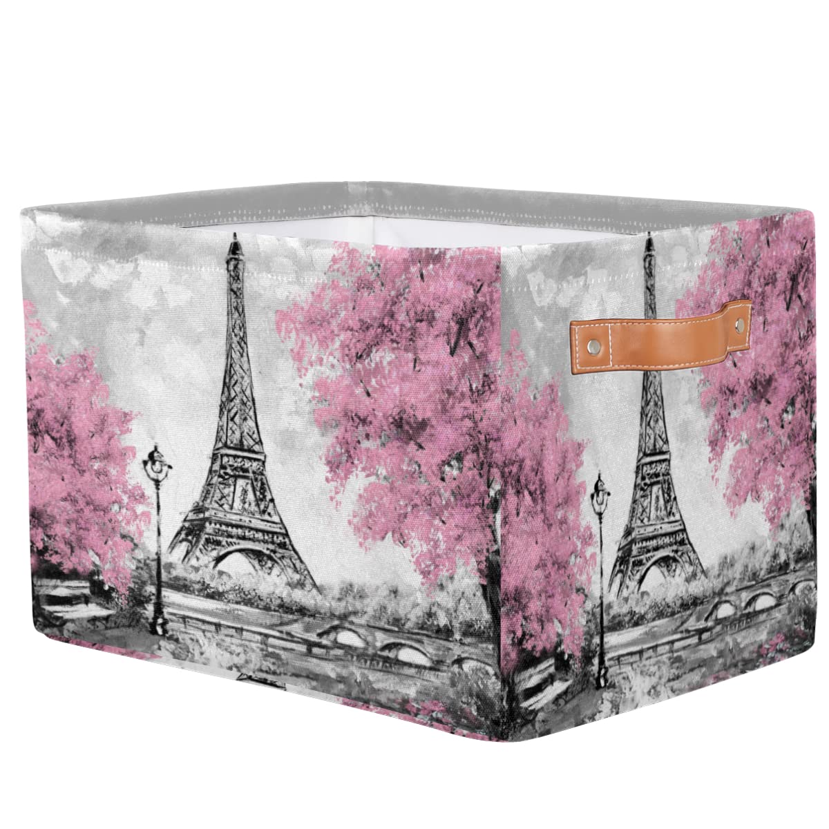 Shelf Storage Basket French Paris Eiffel Tower Canvas Large Storage Collapsible Organizer Toy Boxes Clothes Laundry Storage Bins Cubes with Handles for Closet Bedroom Nursery Home Office 2 Pack