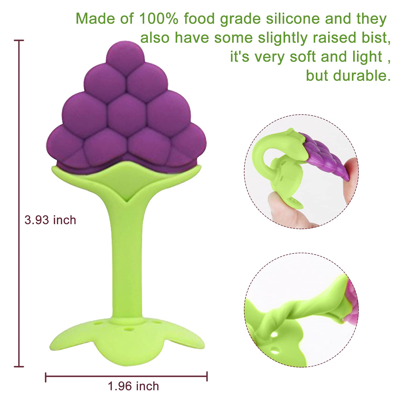SLGOL Fruit Teething Toys for Babies 4 Pack, BPA Free Silicone Teethers for 3 Month+ Little Boy & Girl Cute Infant and Shower Gifts