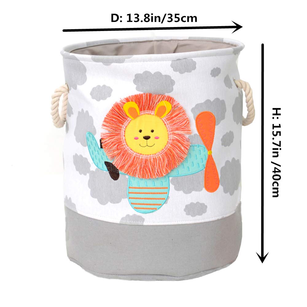 CHENGVERSON Boy Canvas Durable Laundry Hamper Lovely Room Decor Thicken Clothes Basket Kids Toy Organizer Storage Bin (Lion)