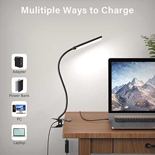 LINTYLE Clip on Light, LED Desk Lamp Reading Light Book Lamp Flexible Gooseneck Clamp Lights Dimmable Eye-Caring Clip on Light for Desk, Bed Headboard (Black)